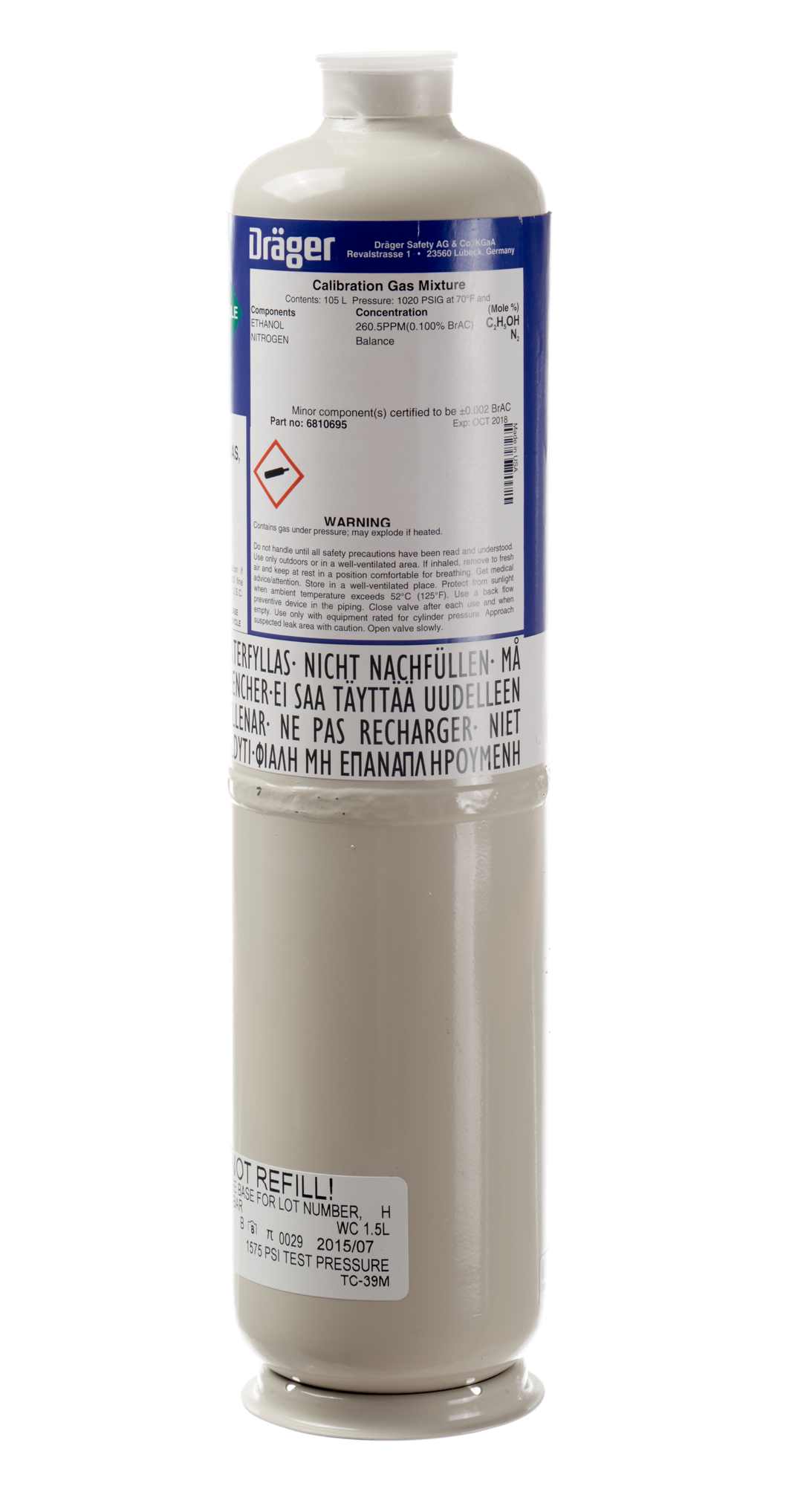 Draeger 4095016 Dry Gas for Draeger Alcotest® Series of Alcohol ...