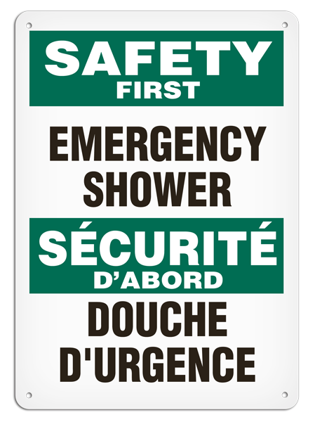 INCOM® SS6030P BILINGUAL SAFETY FIRST – EMERGENCY SHOWER, Safety Signs ...