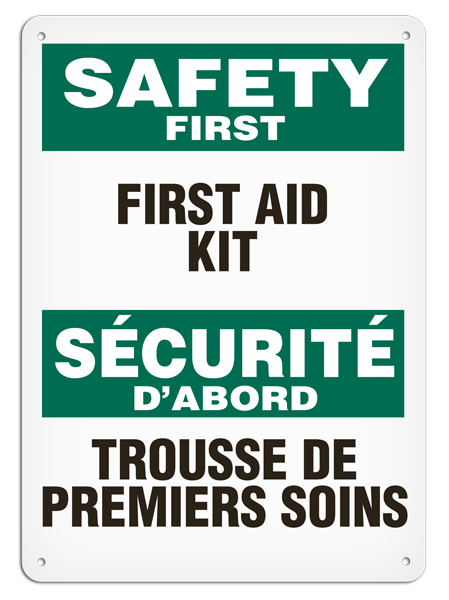 INCOM® SS6029V Bilingual Safety Sign: SAFETY FIRST – FIRST AID KIT ...