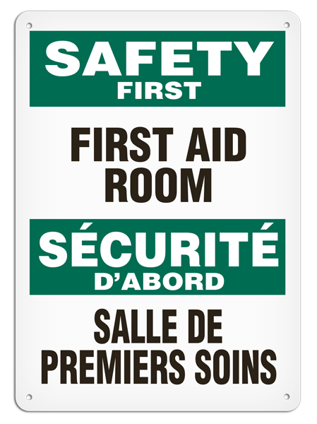 INCOM® SS6028AL BILINGUAL SAFETY FIRST – FIRST AID ROOM, Safety Signs ...