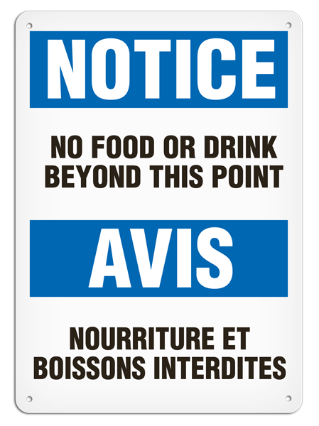 INCOM® SS6026P NOTICE SIGN – BILINGUAL NOTICE – NO FOOD OR DRINK BEYOND ...