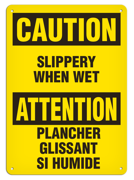INCOM® SS6009V SAFETY SIGN, BILINGUAL CAUTION – SLIPPERY WHEN WET ...