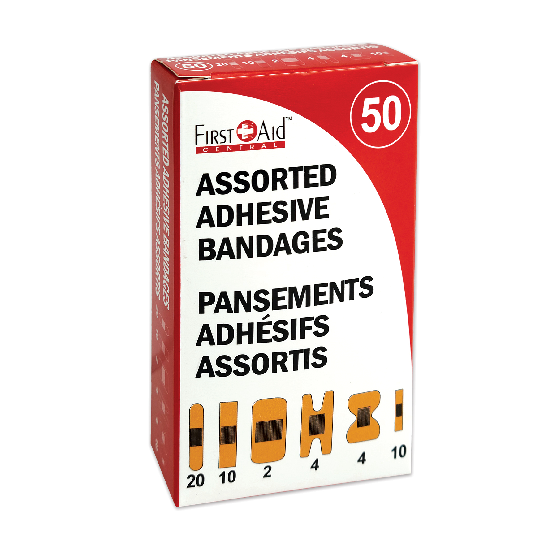 First Aid Central AAB50 Adhesive Assorted Plastic & Fabric Bandages, 50 ...