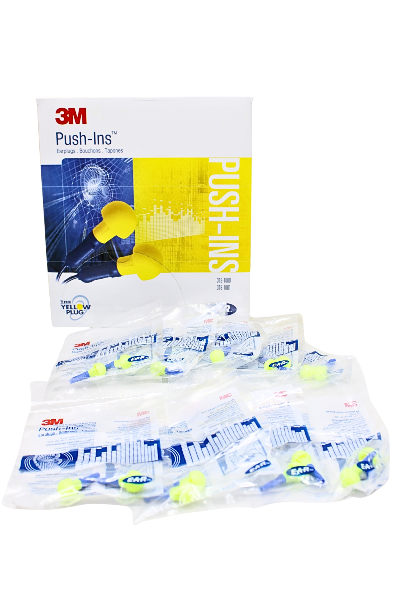 3M™ 318-1000-BOX E-A-R™ Push-Ins Uncorded Earplugs, Yellow/Blue - 100 ...
