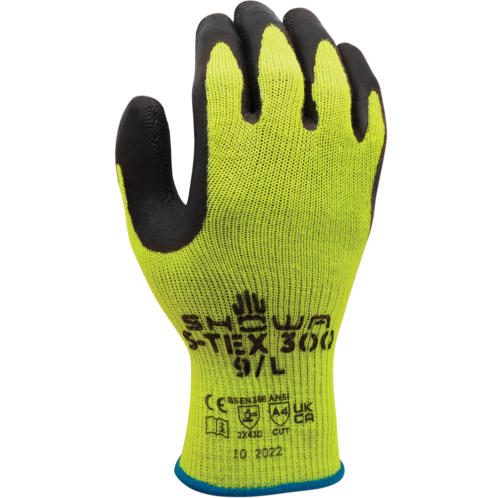 Showa® S-TEX300L-09 S-TEX 300 Natural Rubber Palm Coated, ANSI Cut ...