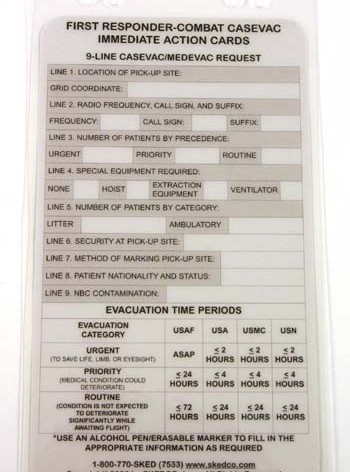 9 Line Medevac Card Card, Slate, Aide Memoire, Commanders', MIST AT